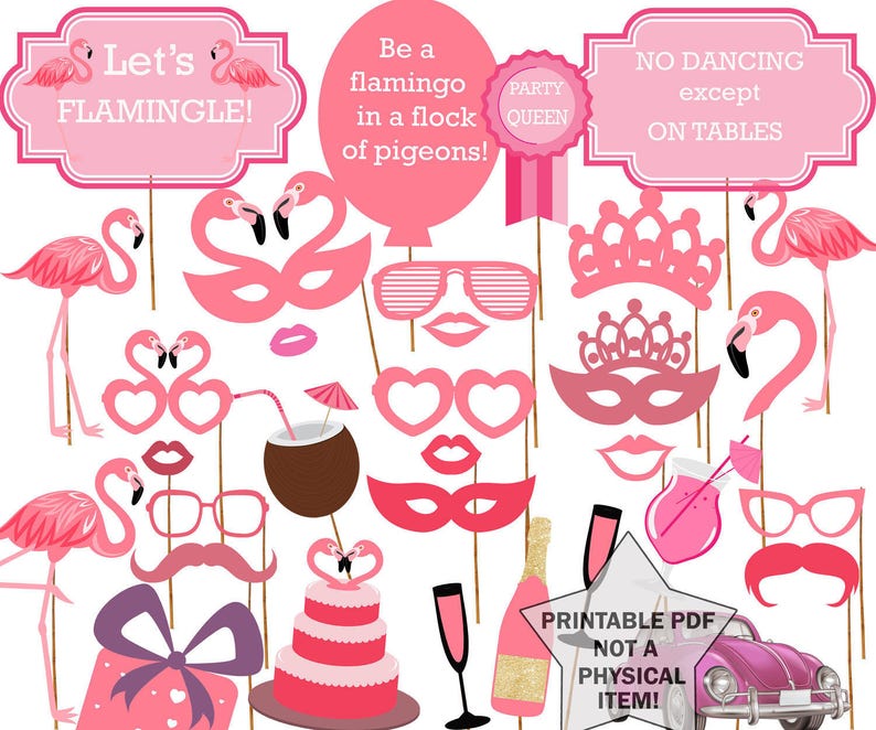 Flamingo Party Photo Booth Props: birthday PARTY Props Pink Photobooth ...