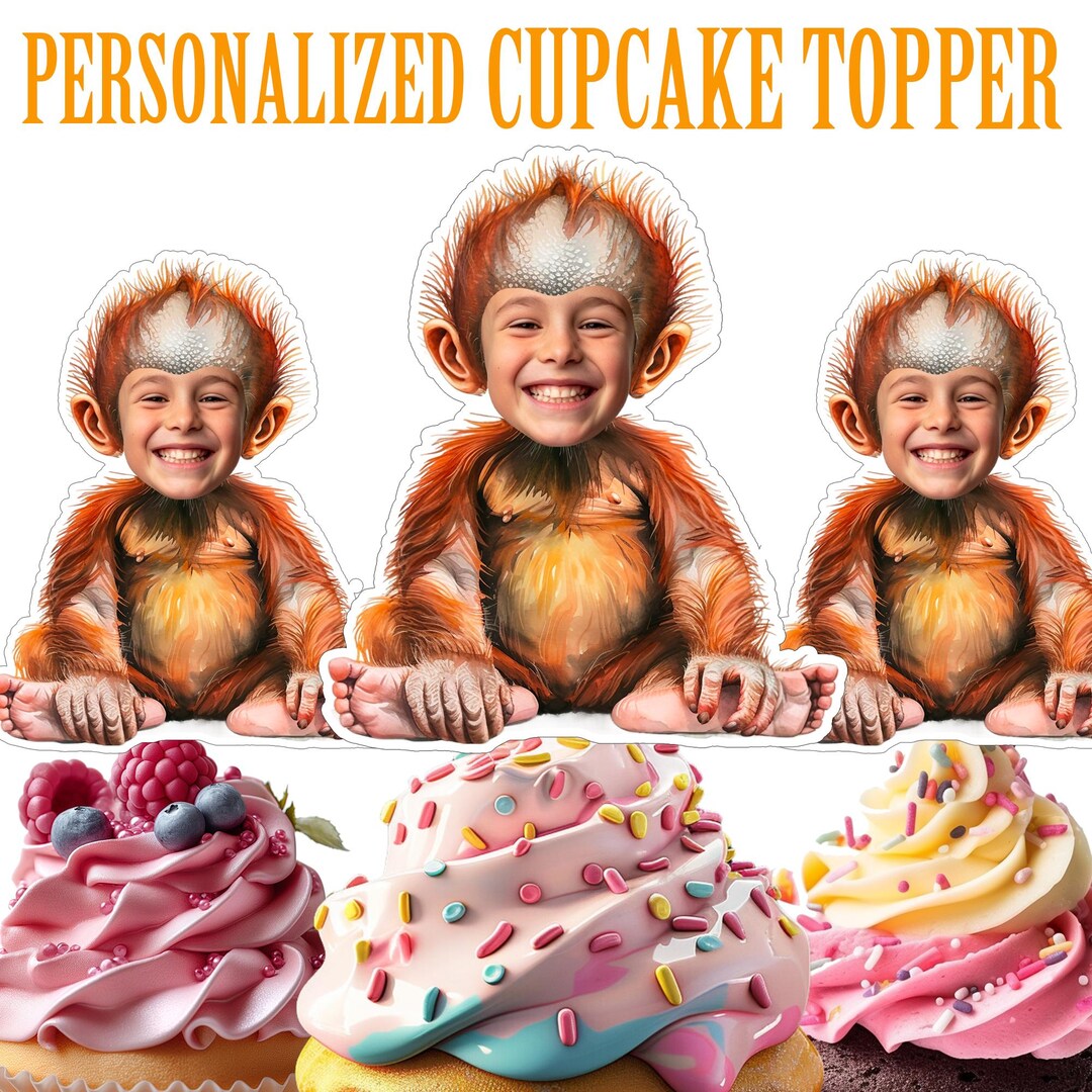 Personalized Monkey Face Cupcake Topper: Birthday Party Decor (digital ...