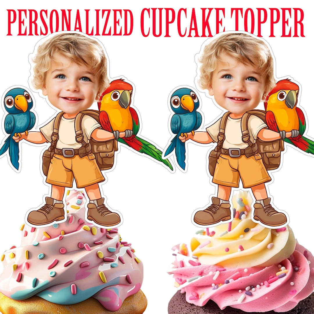 Boy and Parrot Cupcake Topper, Personalized Safari Cupcake Topper ...