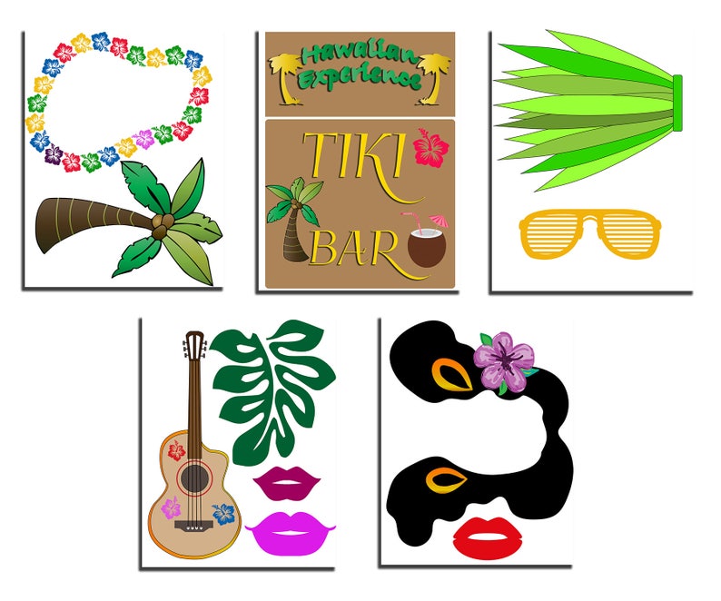 Hawaiian Photo Booth Props Luau Photo Props Hawaiian Party Props