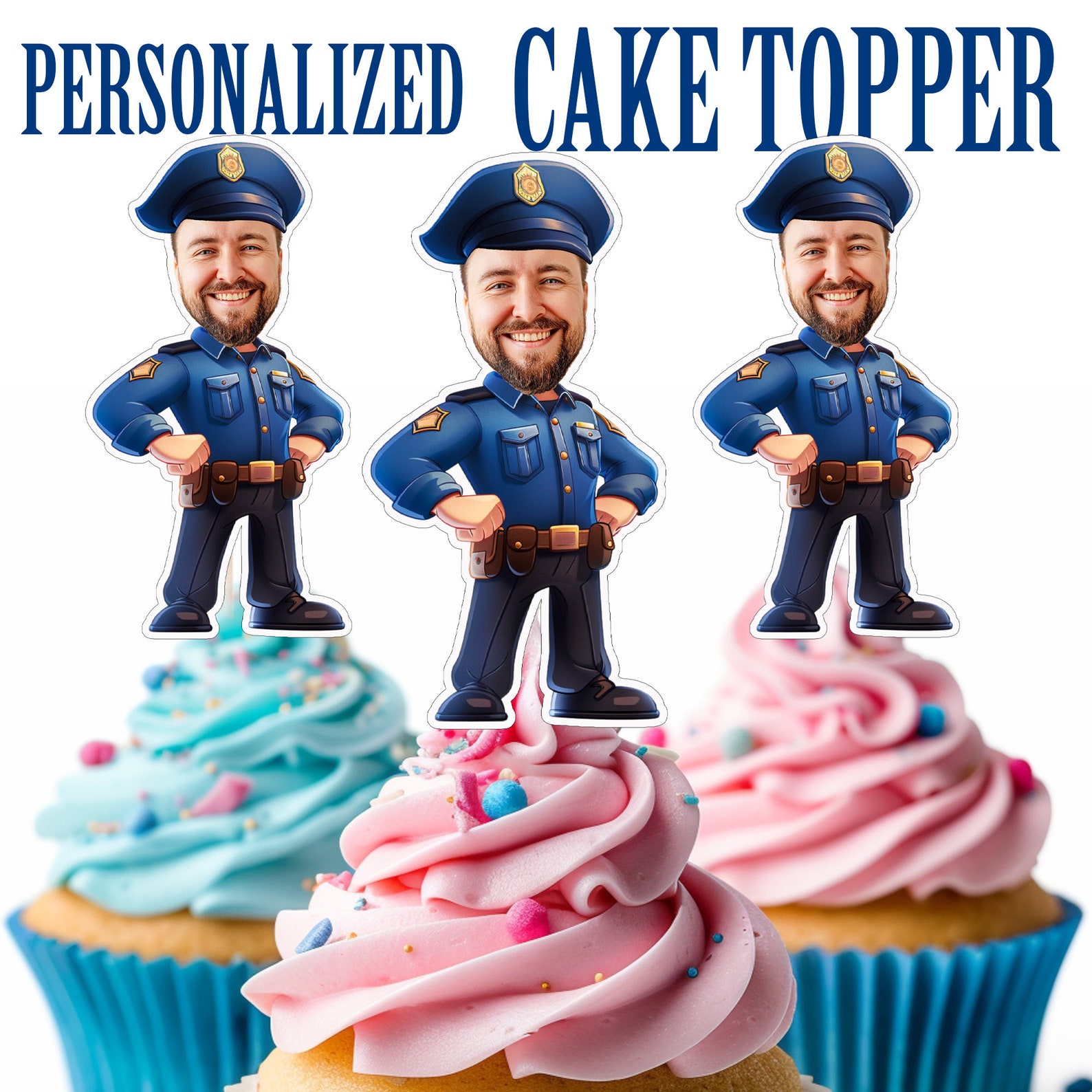 Policeman Cupcake Topper, Personalized Policeman Face Cupcake Topper ...