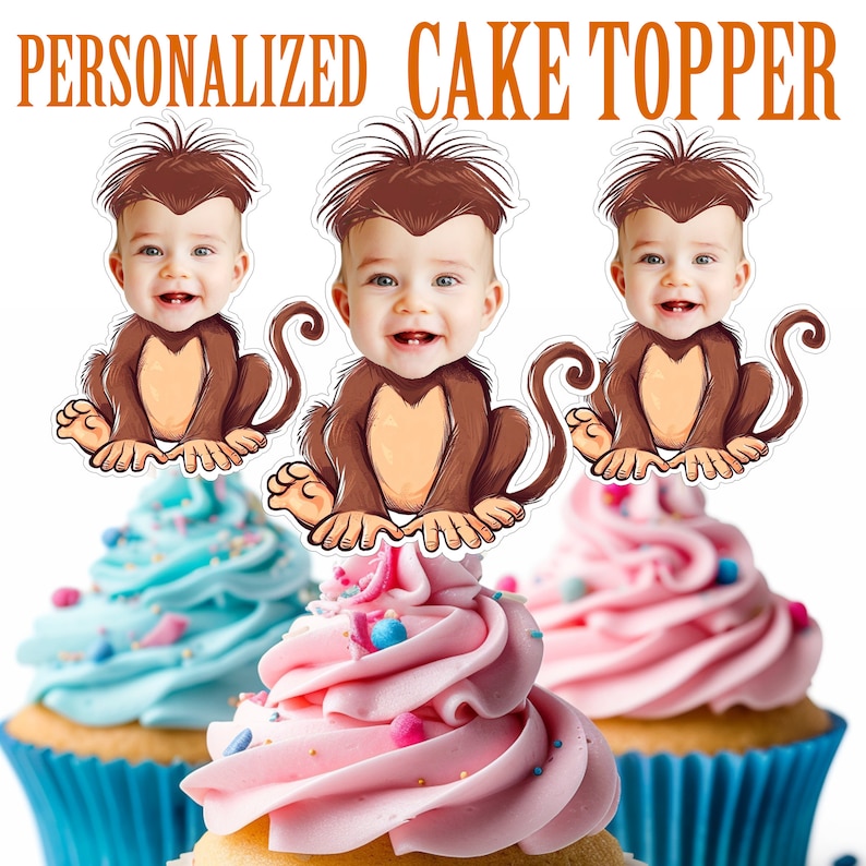 Monkey Cupcake Topper, Personalized Monkey Cupcake Topper, Printable ...