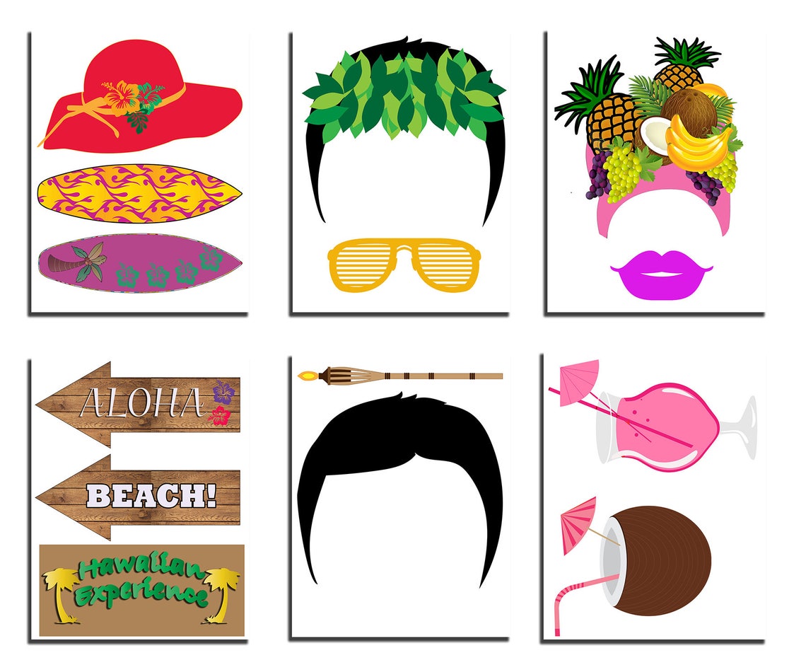 Hawaiian Photo Booth Props: luau PHOTO Props Hawaiian Party Props ...