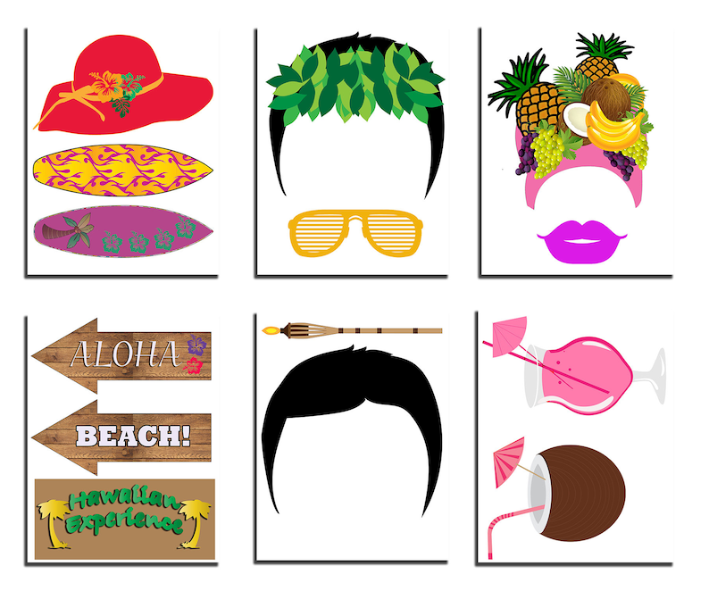 Hawaiian Photo Booth Props: luau PHOTO Props Hawaiian Party Props ...