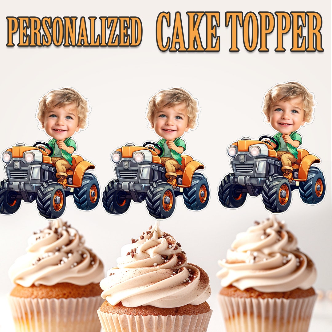 Tractor Head Cake Topper, Personalized Tractor Face Cupcake Topper ...