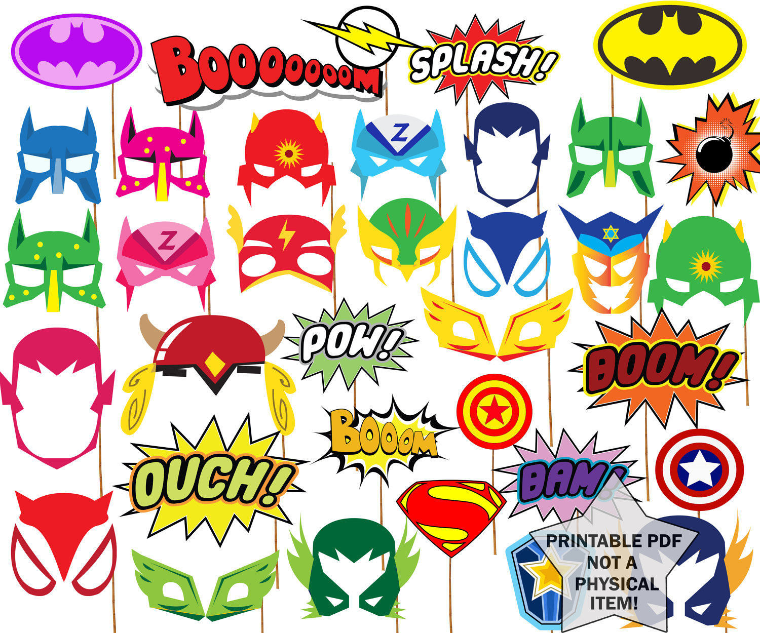 Superhero Birthday Photo Booth Props: superhero PARTY Props Printable ...