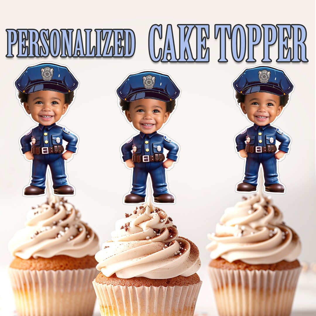 Policeman Cupcake Topper, Personalized Policeman Face Cupcake Topper ...