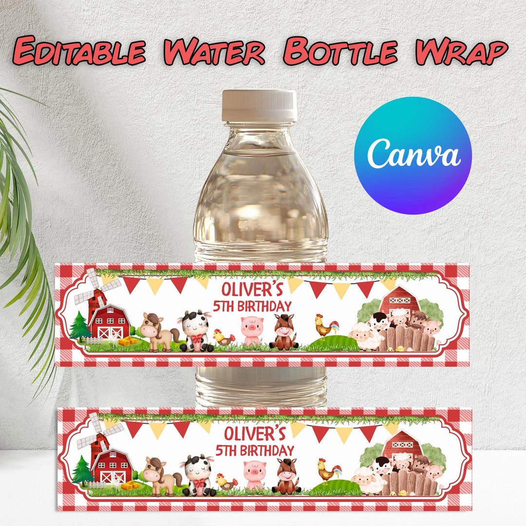 Farm Water Bottle Label Template, Editable Water Labels, Printable ...
