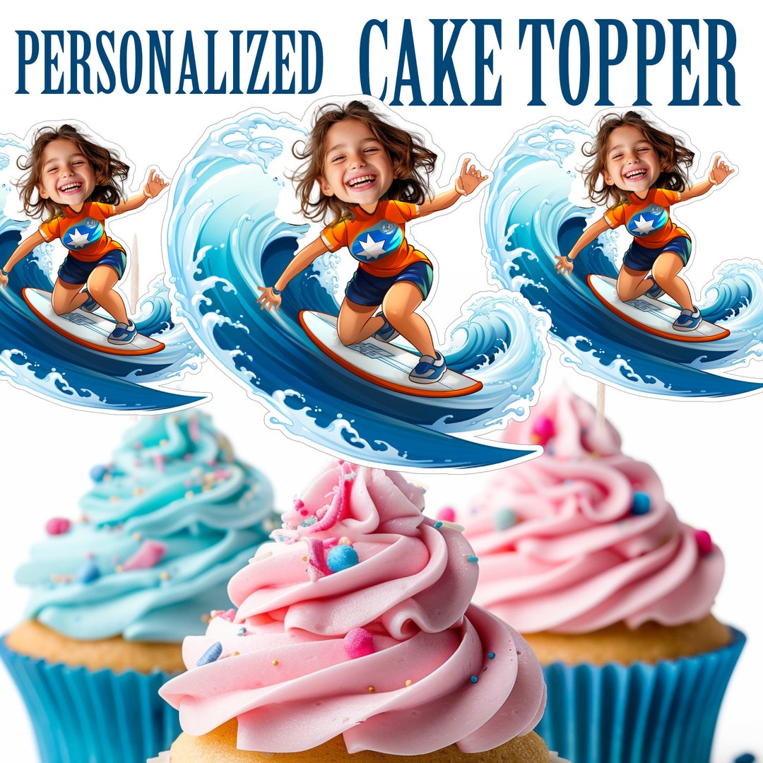 Windsurfer Cake Topper, Personalized Surfer Face Cupcake Topper ...