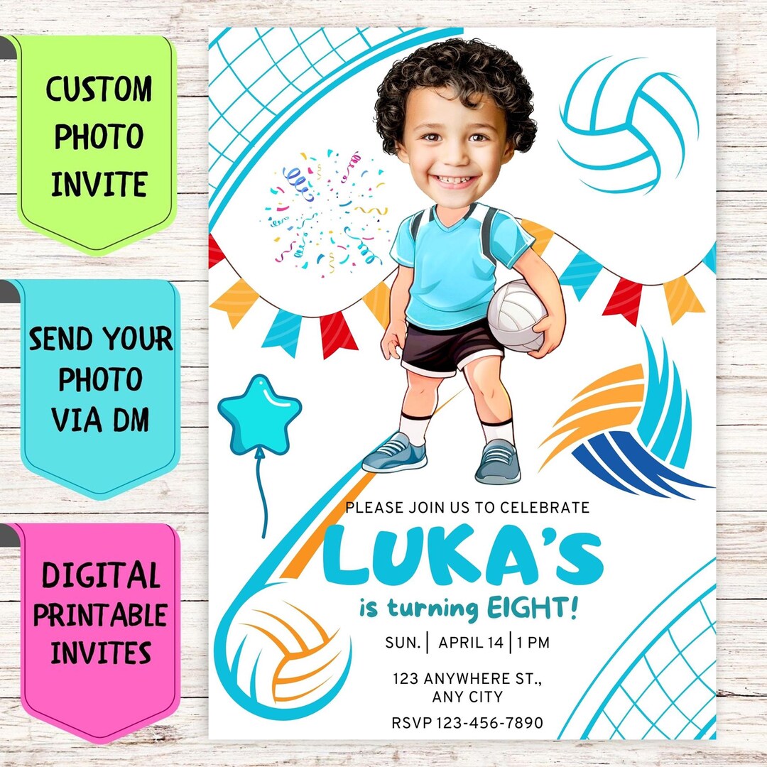 Custom Face Photo Volleyball Birthday Invitation (digital) - Etsy