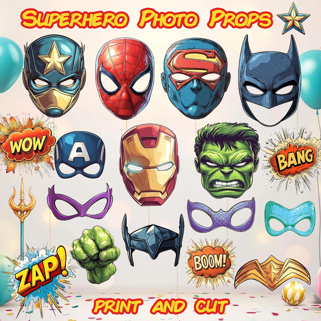 Superhero Party Photo Booth Prop: superhero PARTY Props Birthday Party ...