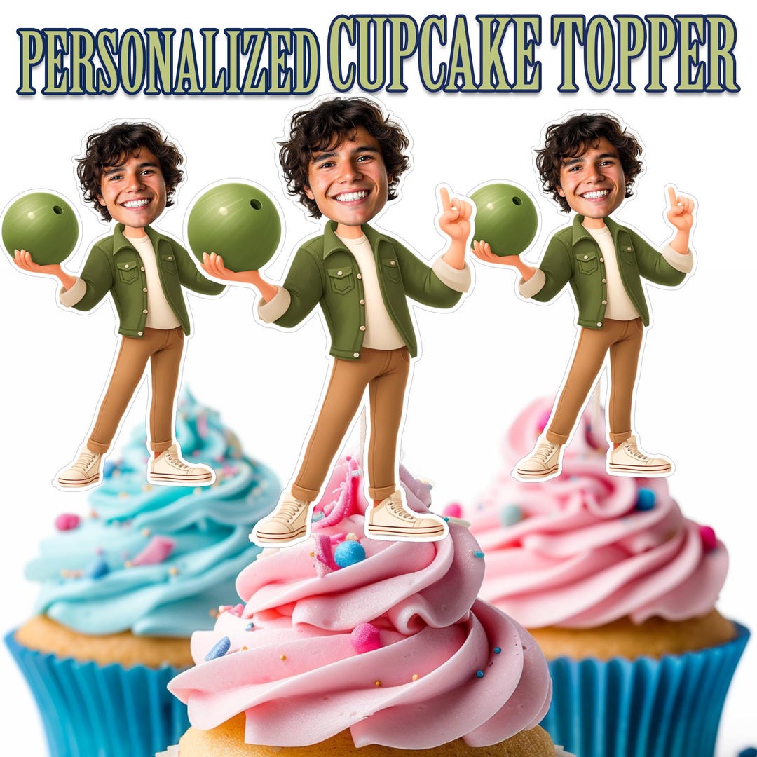Bowler Cupcake Topper, Personalized Bowler Face Cupcake Topper ...