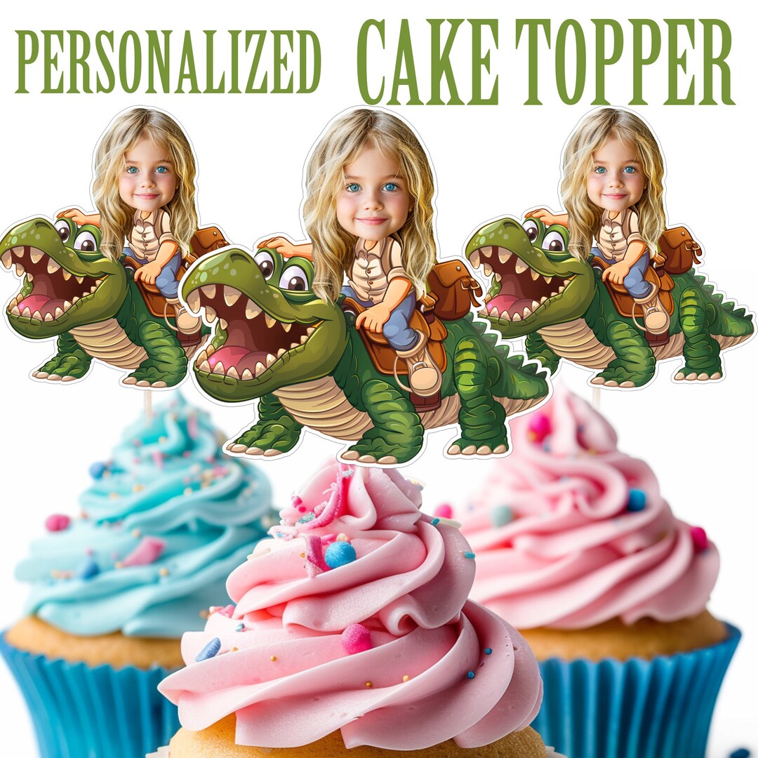 Girl and Alligator Cake Topper, Personalized Safari Cupcake Topper ...