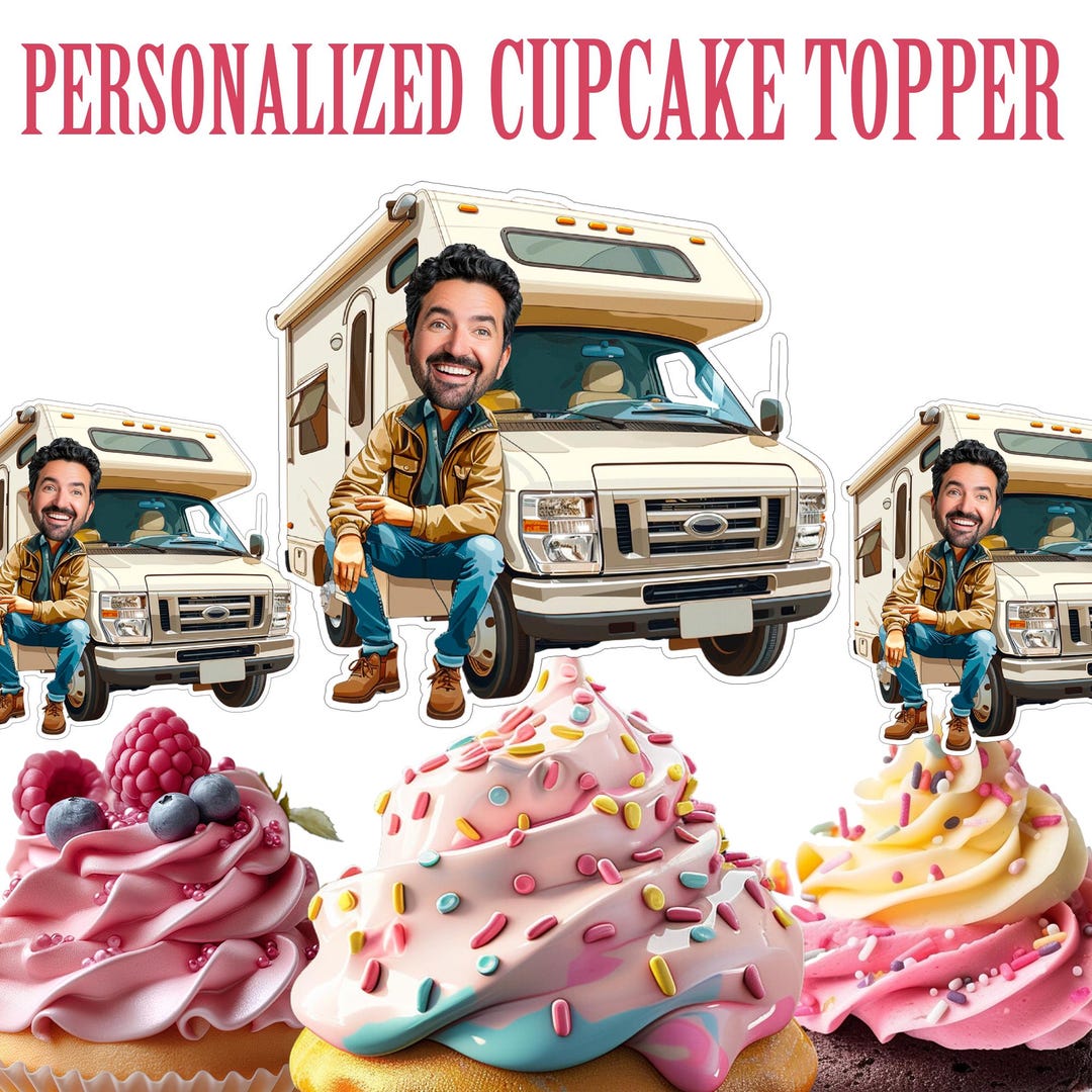 Camper Van Owner Head Cupcake Topper, Personalized Camper Van Driver ...
