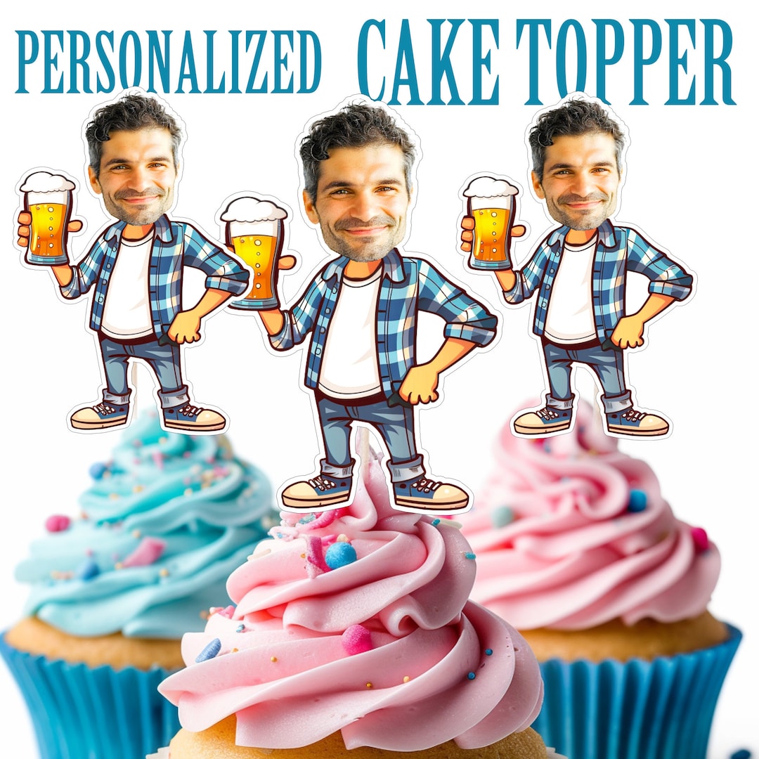 Beer Lover Cupcake Topper, Personalized Beer Guy Face Cupcake Topper ...