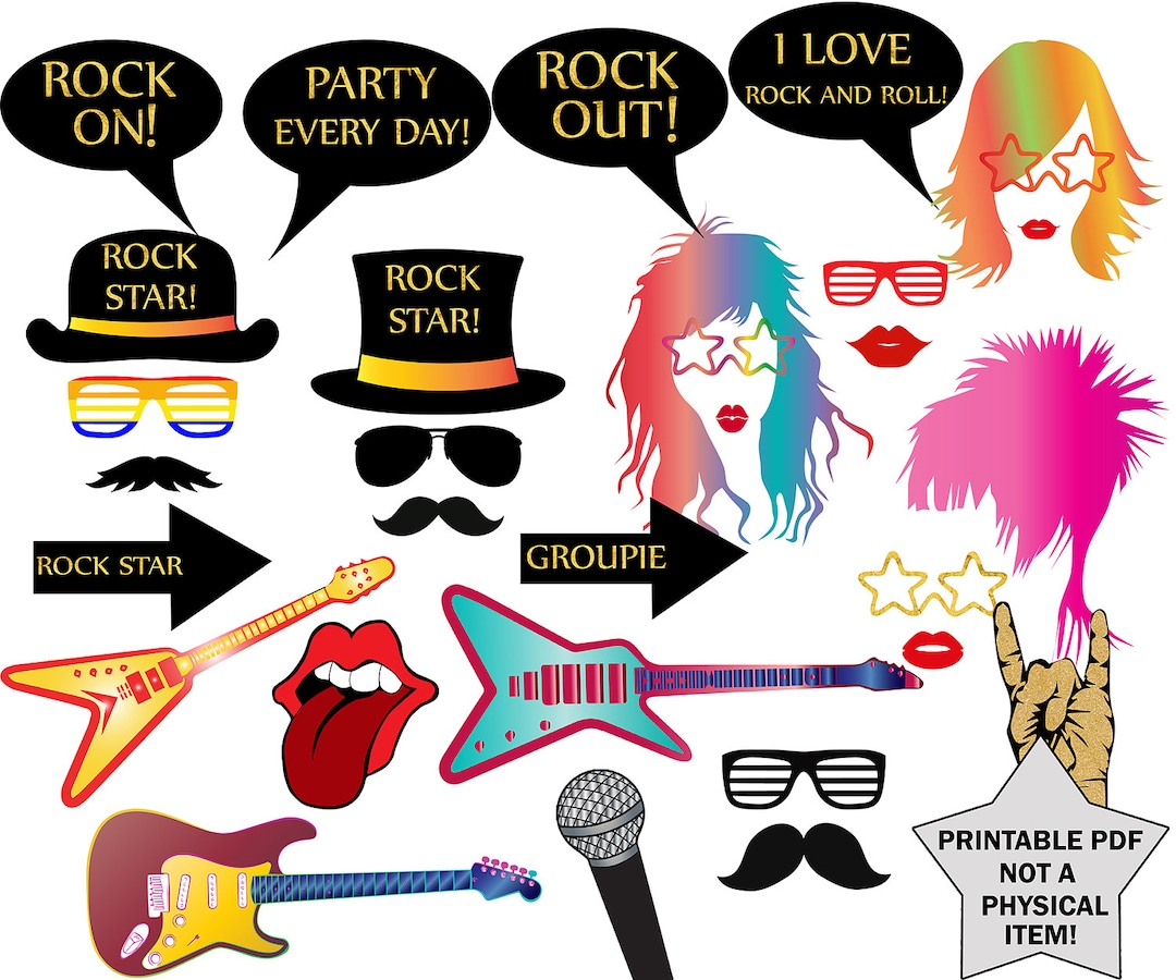 Rock Party Photo Booth Props: rock STAR Party Rock Party Props,music ...