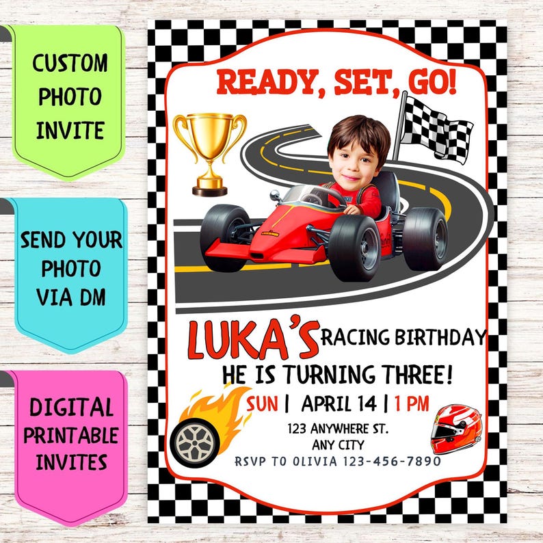Race Car Driver Birthday Invitation, Custom Face Photo Birthday ...