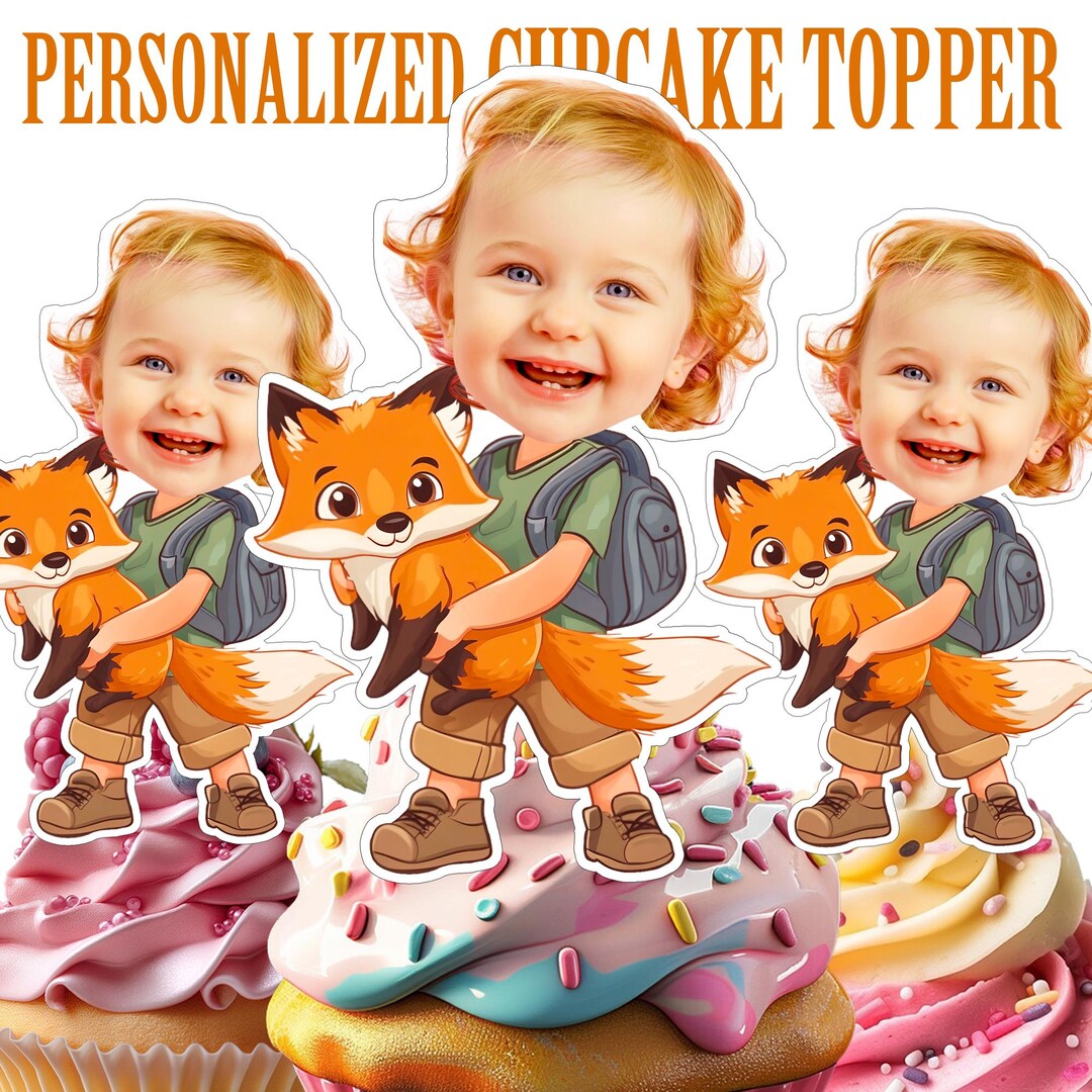 Kid and Fox Cupcake Topper, Personalized Safari Cupcake Topper ...