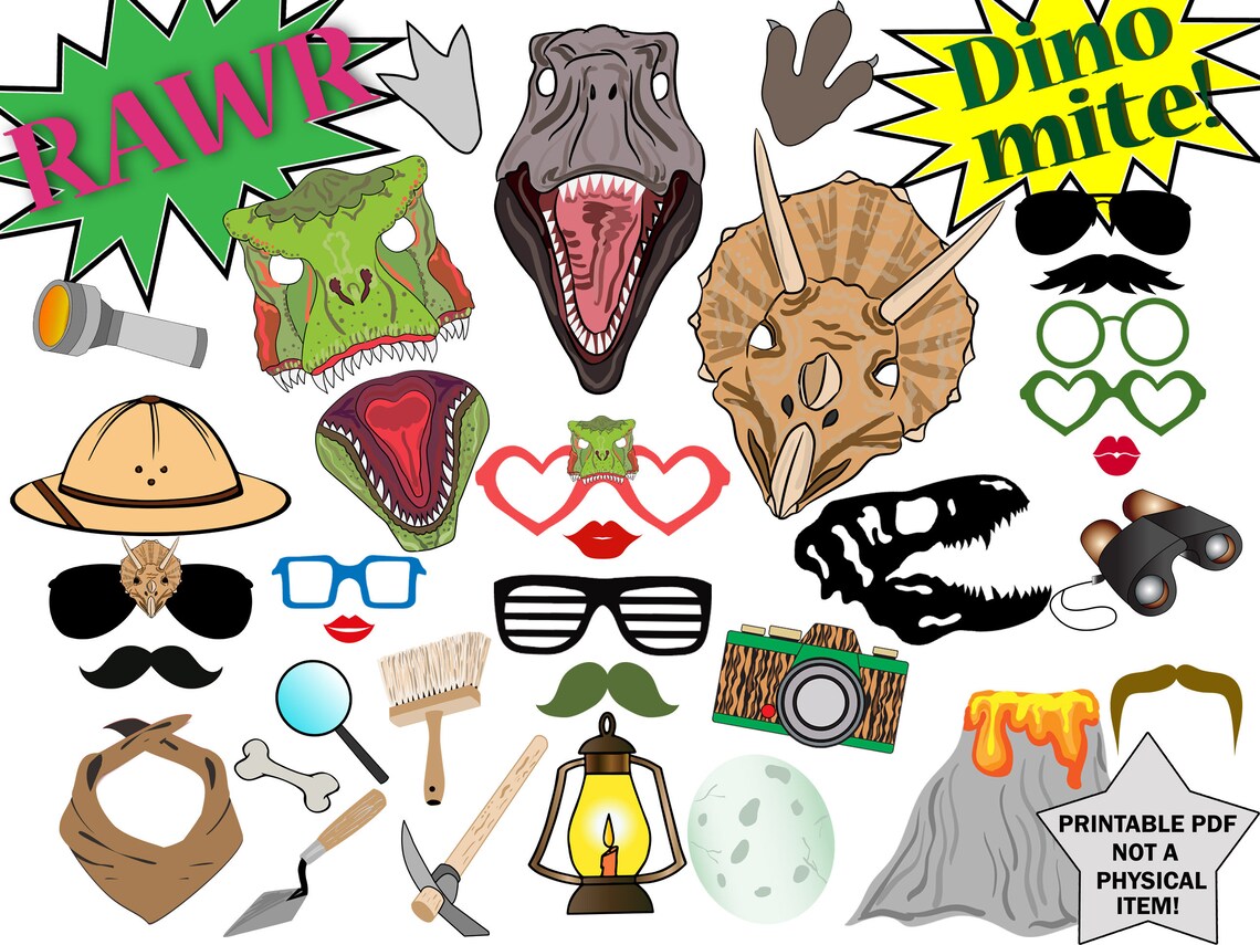 Dinosaur Photo Booth Props: printable DINOSAUR Prop Kids Party Props ...