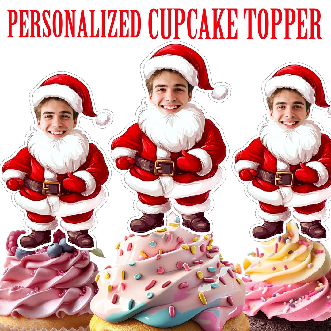 Santa Claus Cupcake Topper Personalized Santa Face Cupcake Topper ...