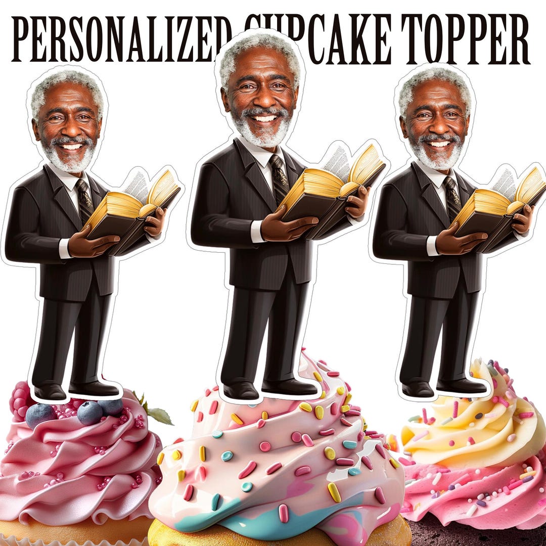 Personalized Pastor Face Cupcake Topper: Church Birthday Decor (digital ...