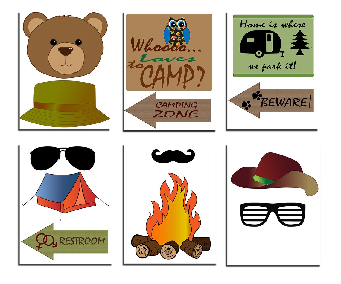 Camping Party Photo Booth Props: printable CAMPING - Etsy