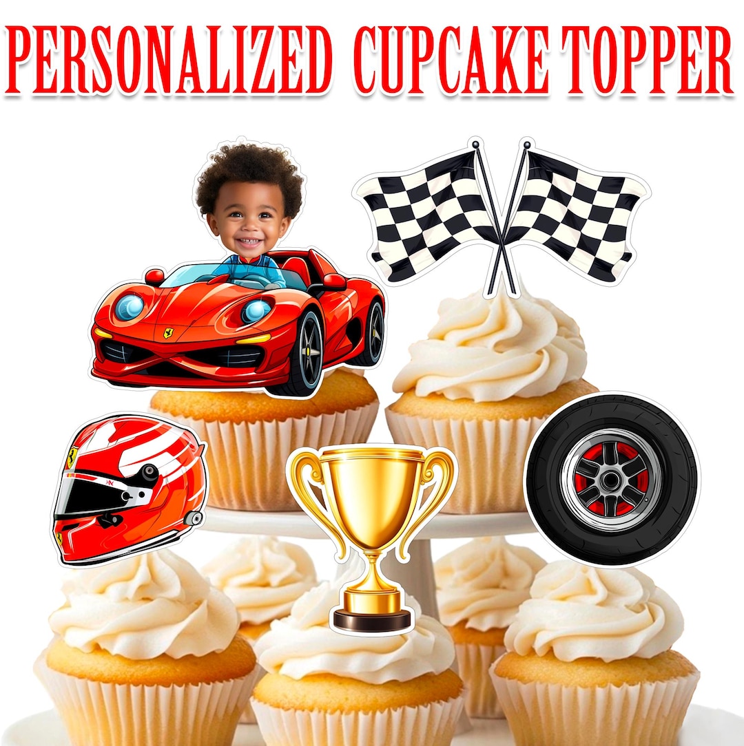 Race Car Driver Birthday Cupcake Toppers SET, Personalized Driver ...