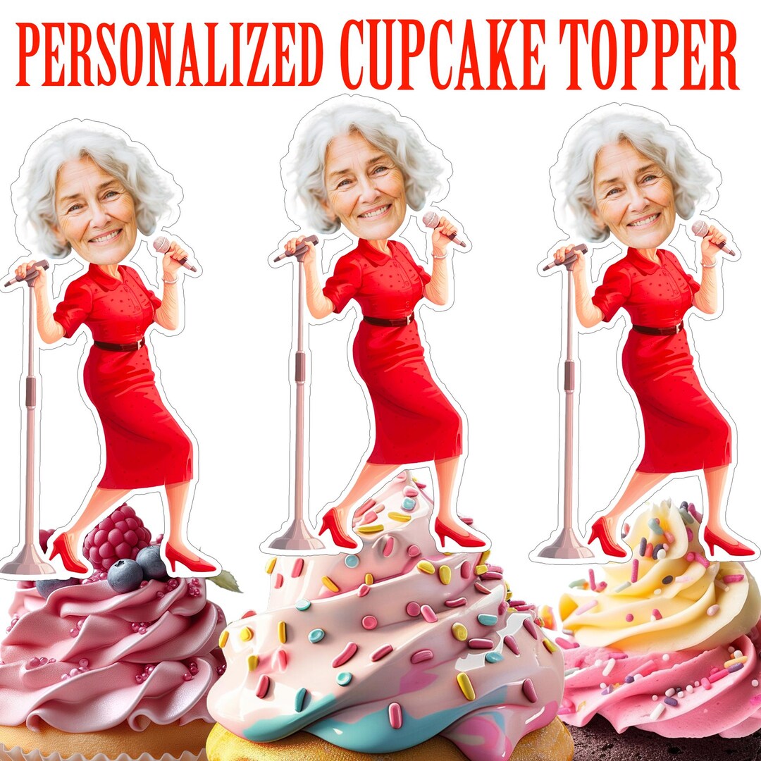Lady Singer Cupcake Topper, Personalized Music Star Face Cupcake Topper ...