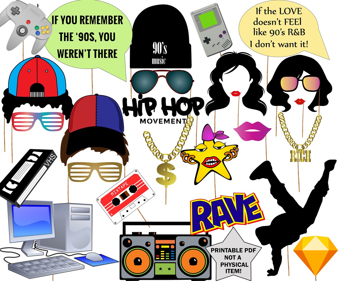 90s Photo Booth Props: 90s PARTY Props 90s Themed Photobooth,nineties ...