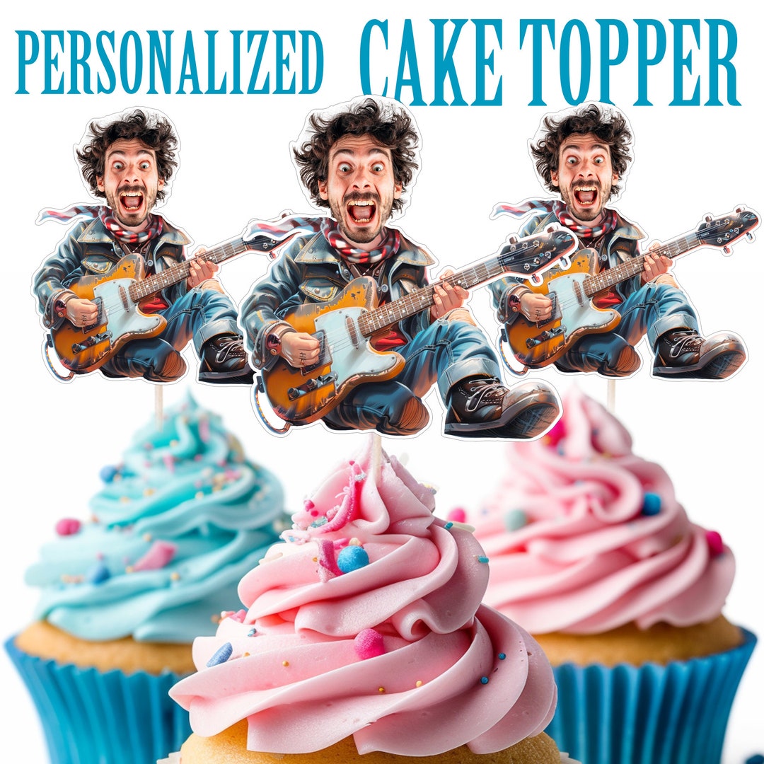 Rock Star Cupcake Topper, Personalized Rock Star Face Cupcake Topper ...