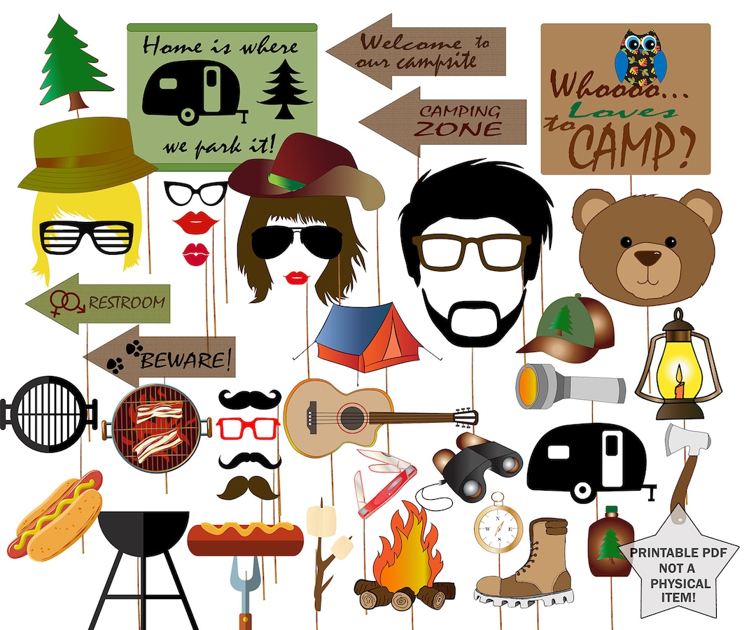 Camping Party Photo Booth Props: "printable CAMPING Props" Camper Photo ...