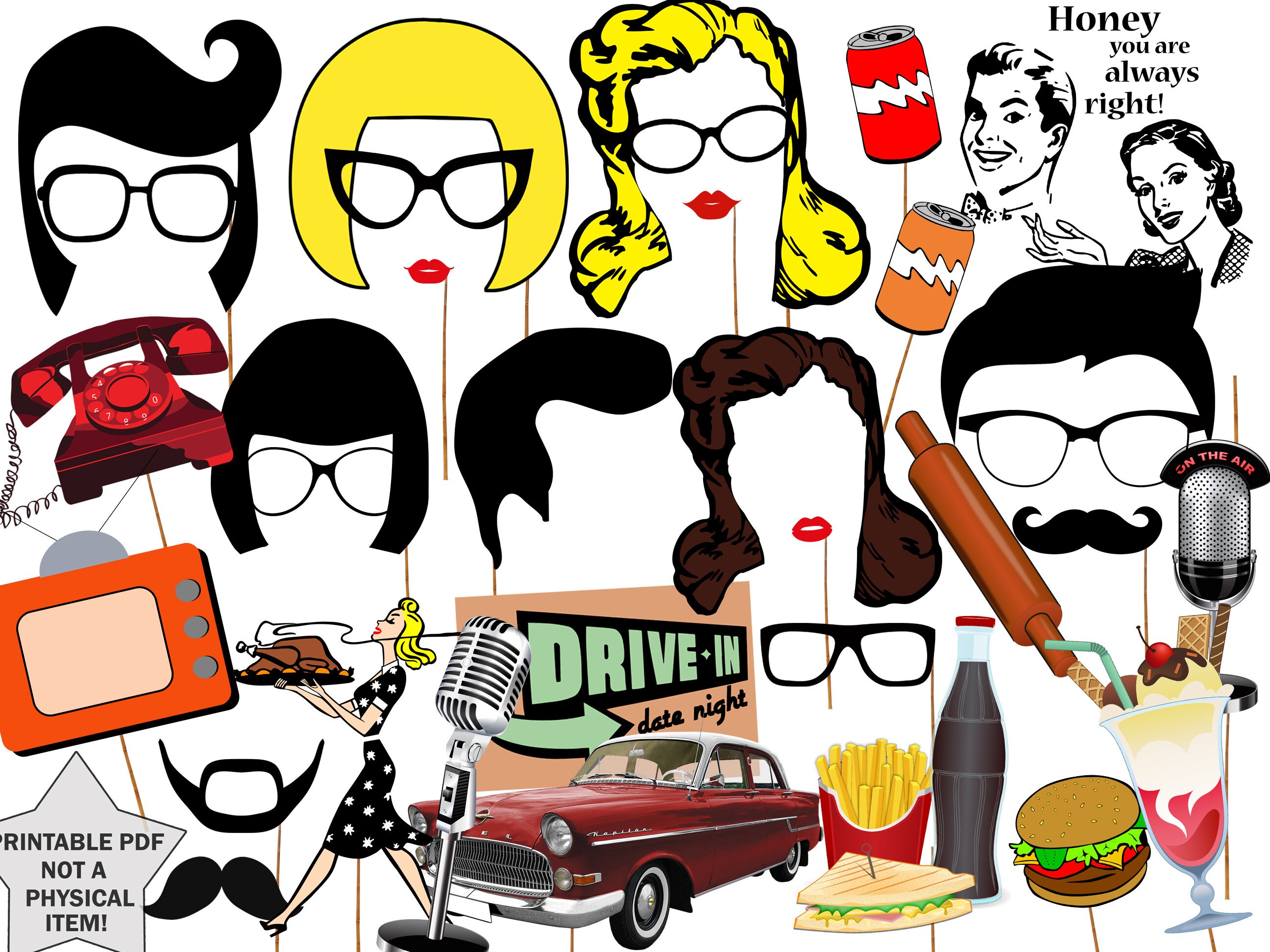 50s Party Photo Booth Props: birthday PARTY Props - Etsy