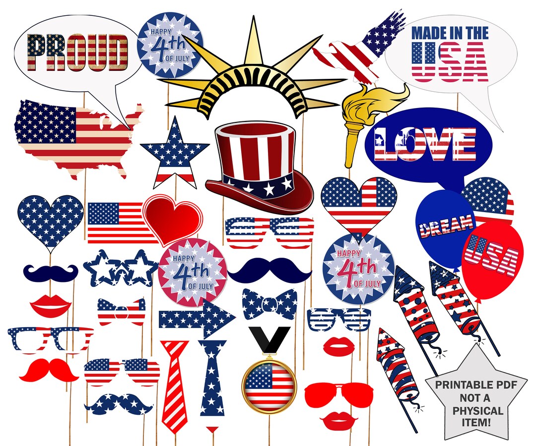 Printable 4th of July Photo Booth Props: independence DAY Props 4th of ...