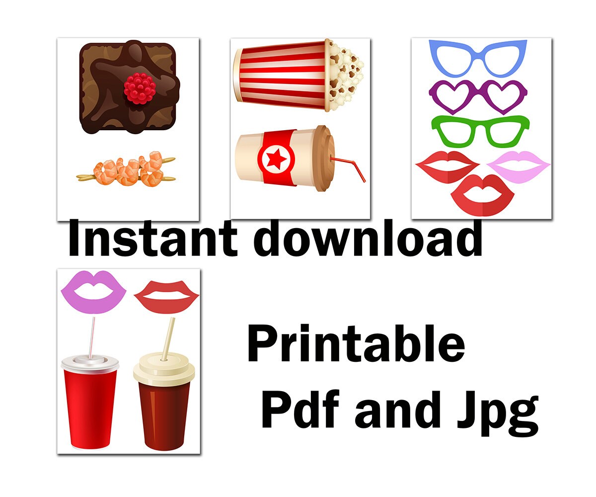 Food Photo Booth Props: 38 Piece Party Set (digital Download) - Etsy