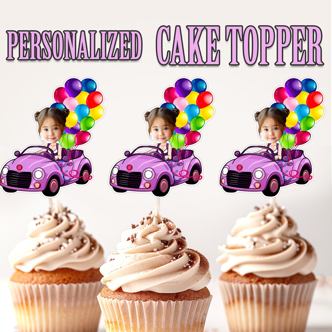 Pink Car Cupcake Topper, Personalized Pink Car Driver Face Cupcake ...
