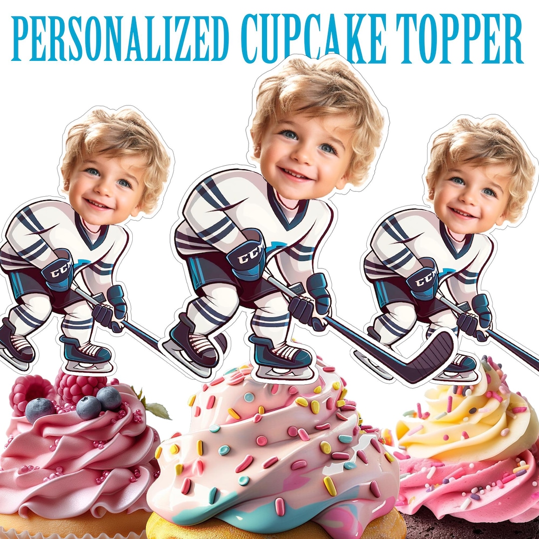 Hockey Cupcake Topper, Personalized Hockey Face Cupcake Topper ...