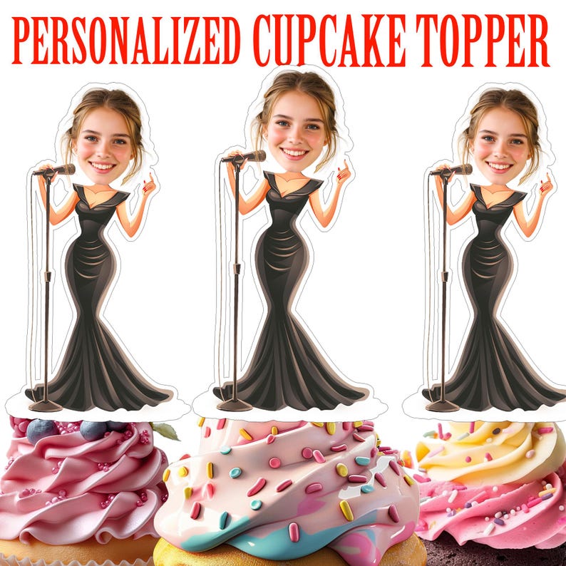 Lady Singer Cupcake Topper, Personalized Music Star Face Cupcake Topper ...