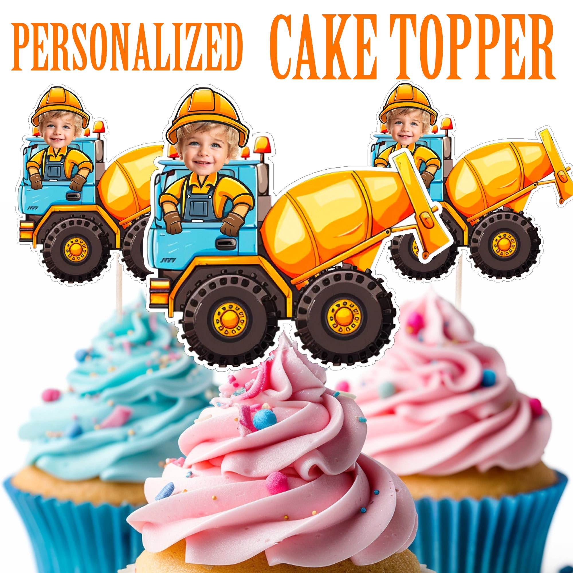 Mixer Truck Head Cupcake Topper Personalized Cement Truck Driver Face ...
