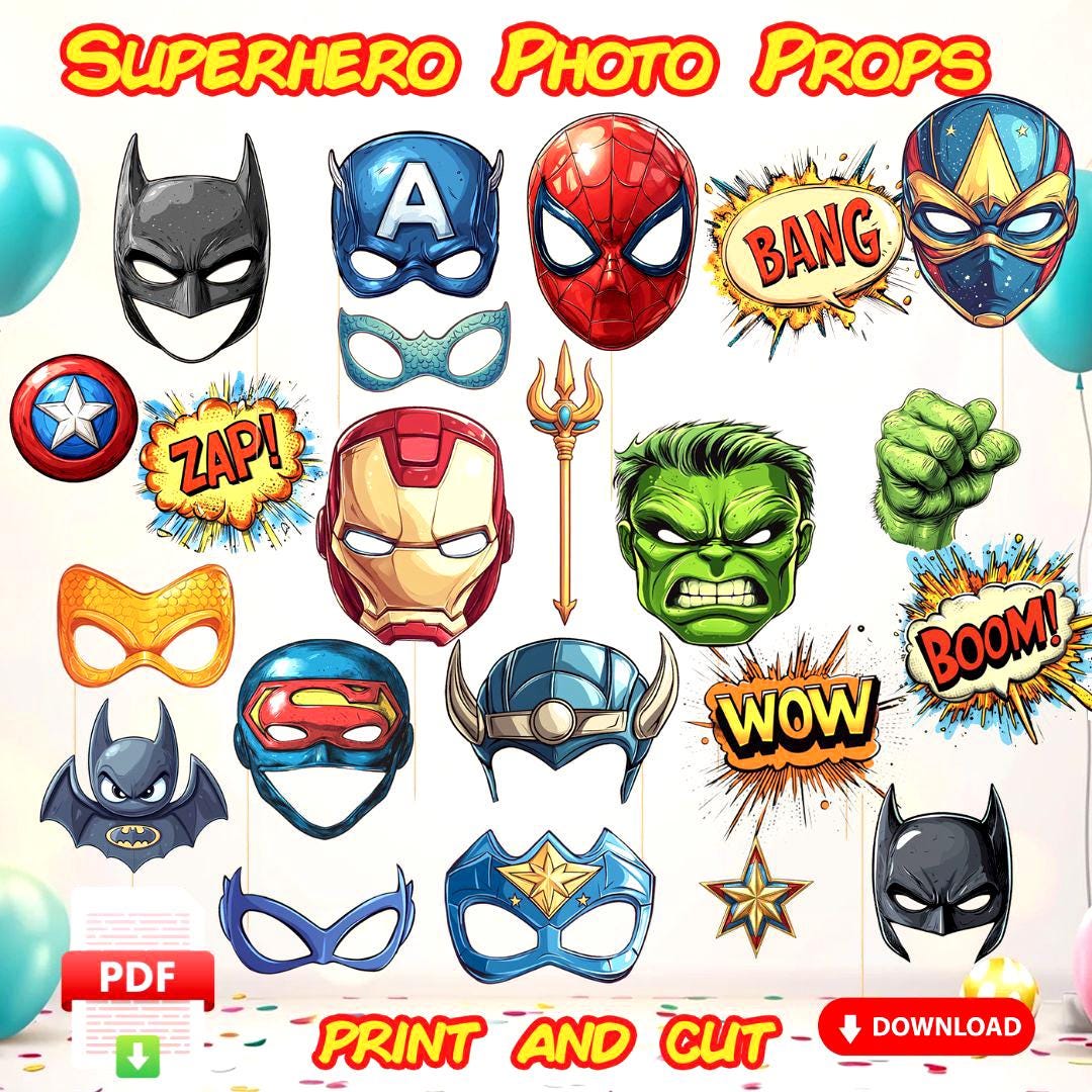 Superhero Party Photo Booth Prop: "superhero PARTY Props" Birthday ...
