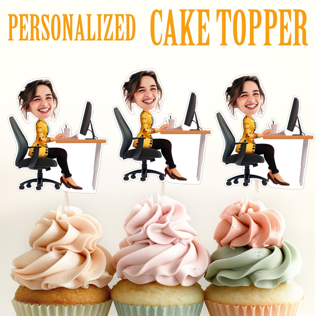 Office Girl Cupcake Topper, Personalized Working Girl Face Cupcake ...