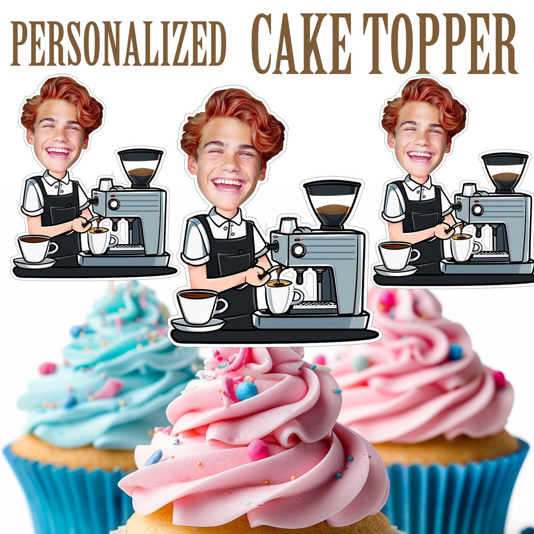 Barista Cake Topper, Personalized Bartender Face Cupcake Topper ...