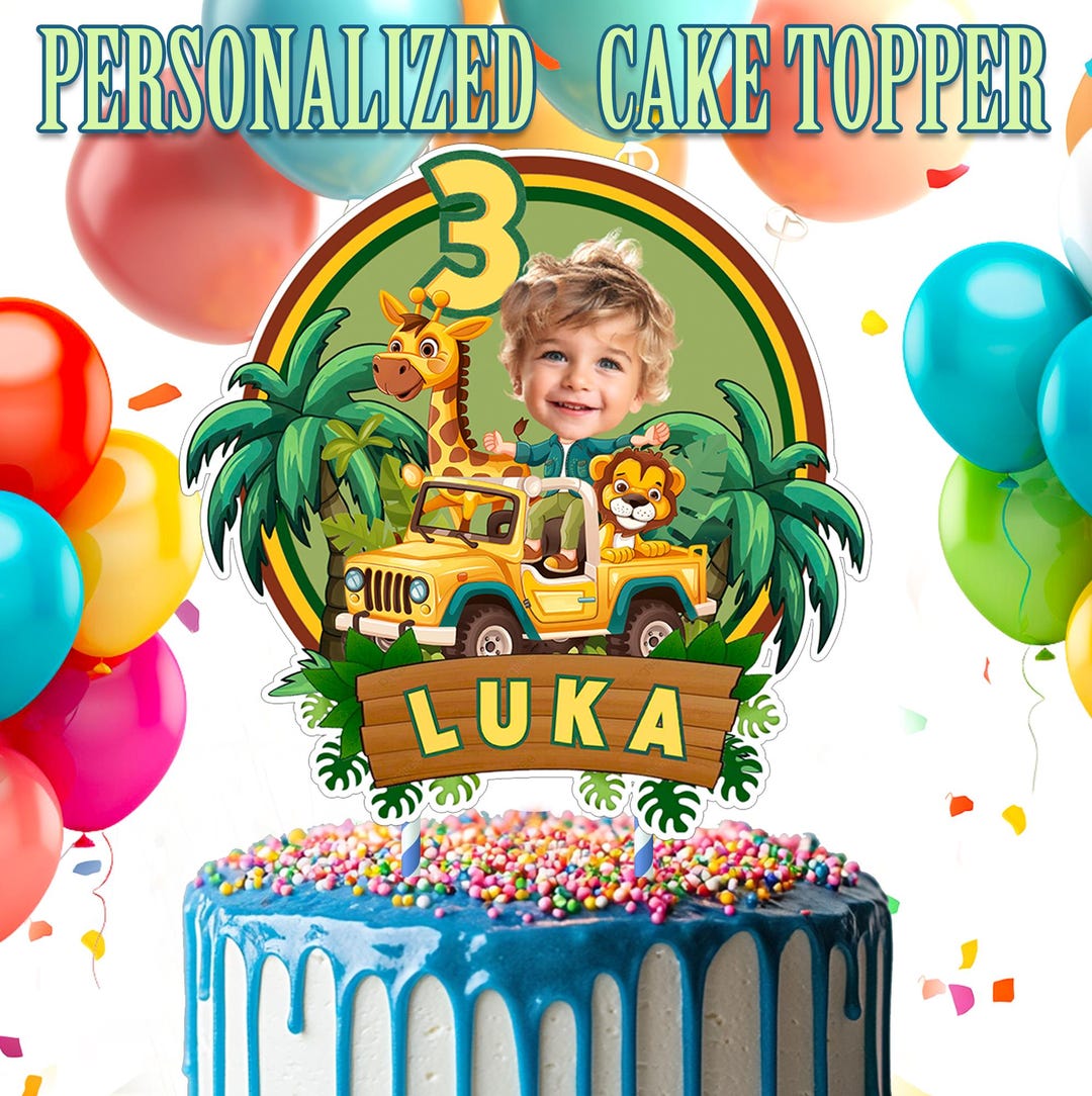 Safari Birthday Cake Topper, Personalized Safari Cake Topper, Printable ...