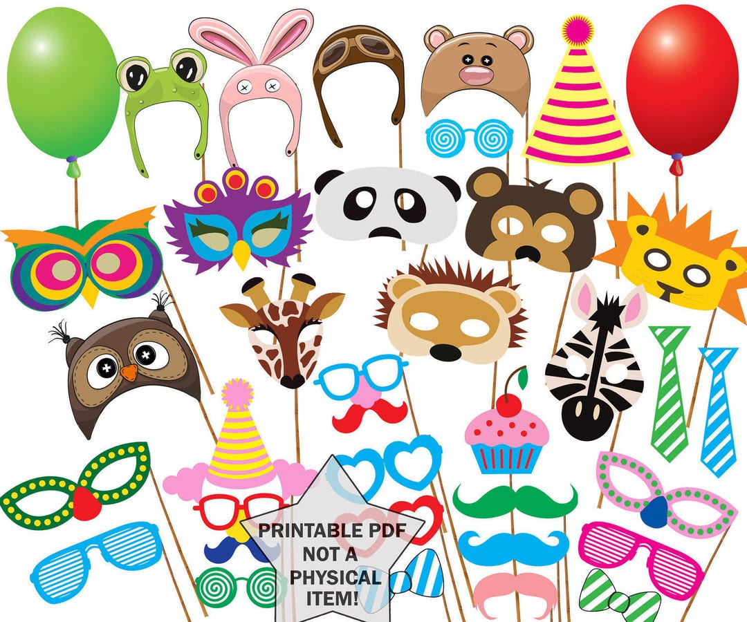 Printable Animals Photo Booth Props: animal MASK Props Animal Birthday ...