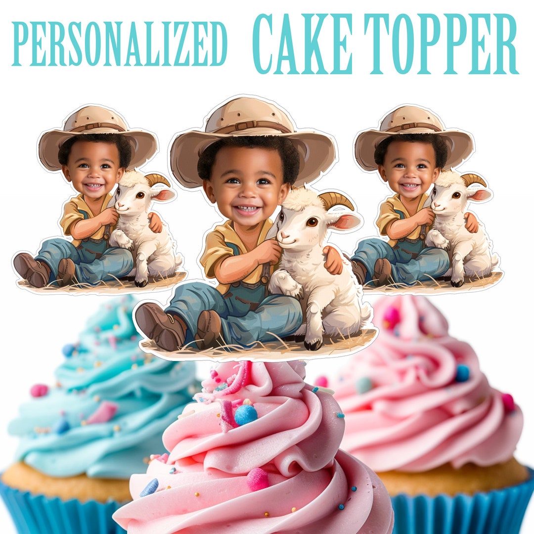 Boy With Goat Cupcake Topper, Personalized Farmer With Goat Cupcake ...