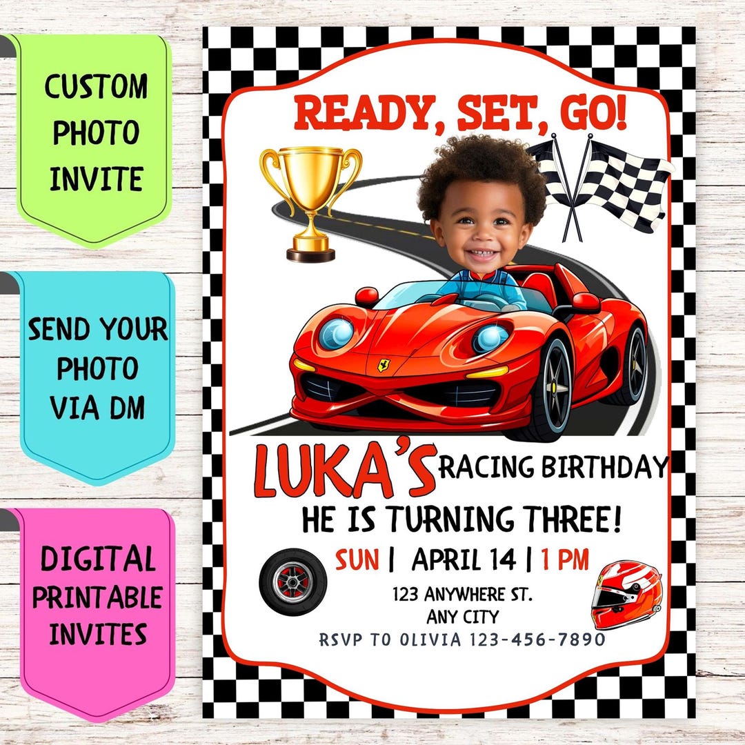 Race Car Driver Birthday Invitation, Custom Face Photo Birthday ...