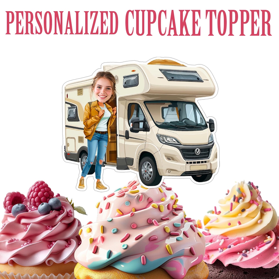 Camper Van Owner Head Cupcake Topper, Personalized Camper Van Driver ...