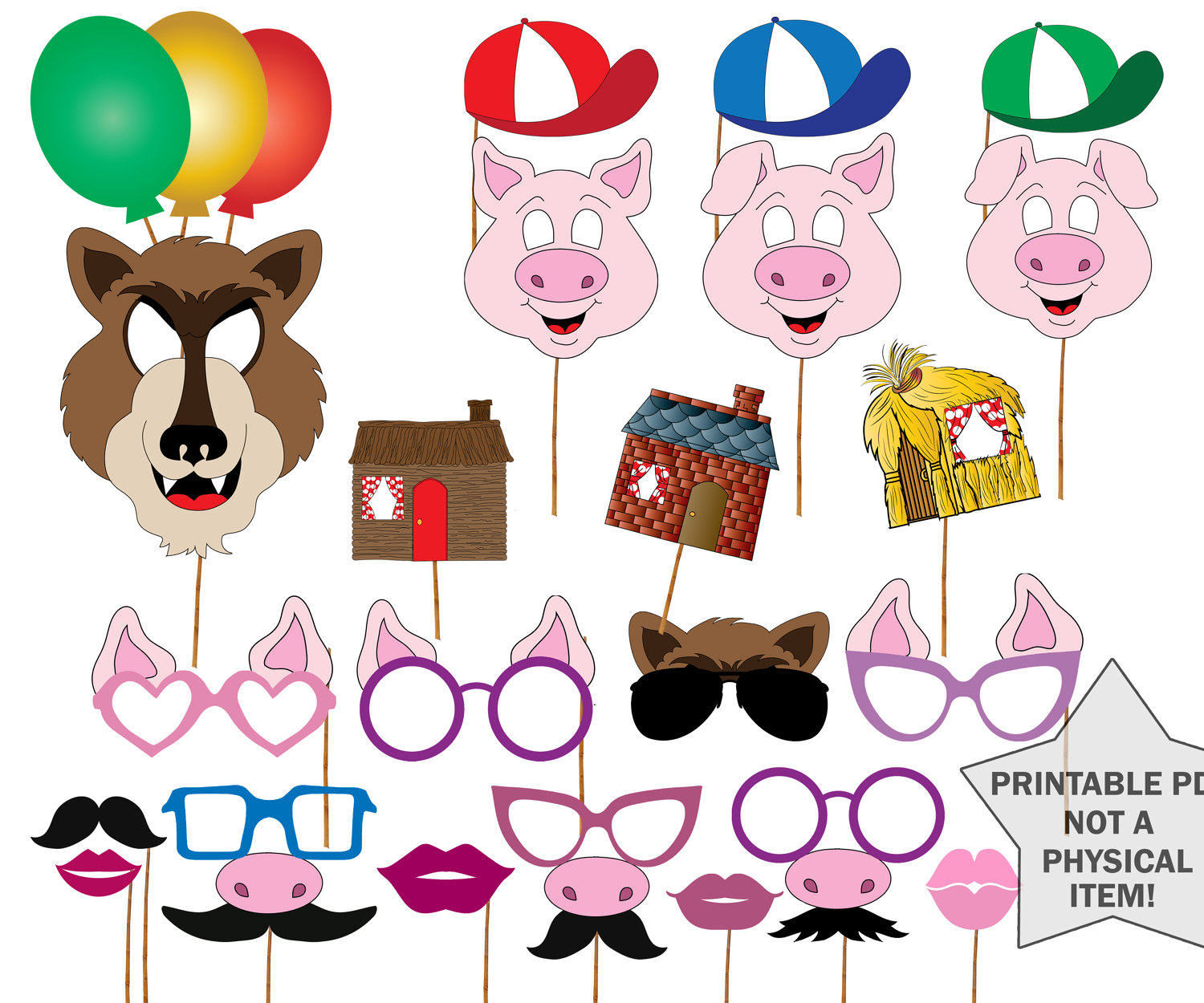 Fairy Tale Photo Booth Props: kids PARTY Props Three Little Pigs ...