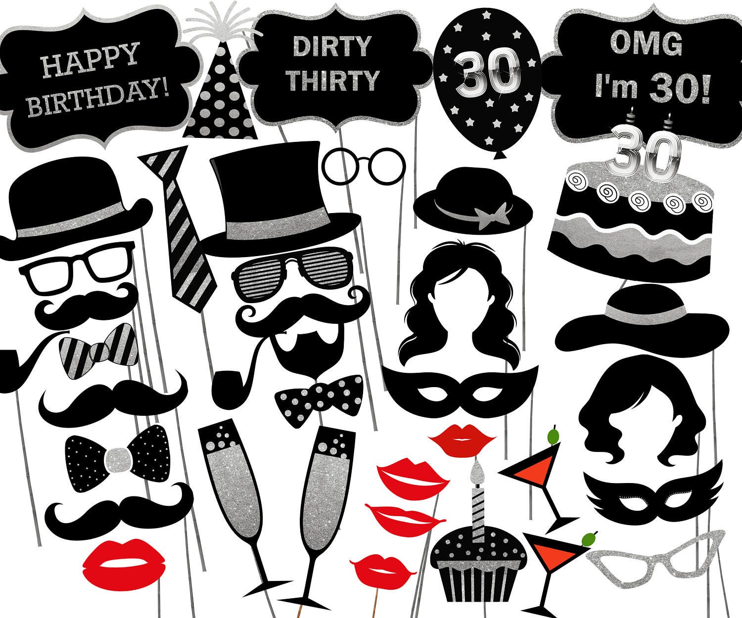 30th Birthday Photo Booth Props: printable PARTY - Etsy