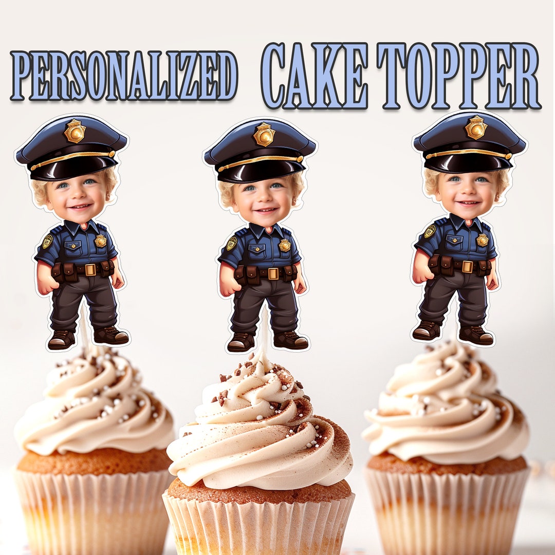 Policeman Cake Topper, Personalized Policeman Face Cupcake Topper ...