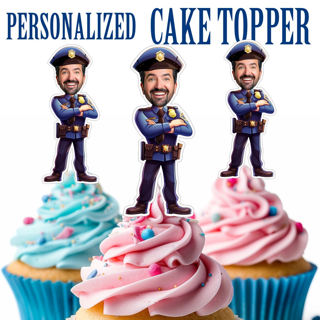 Policeman Cupcake Topper, Personalized Policeman Face Cupcake Topper ...